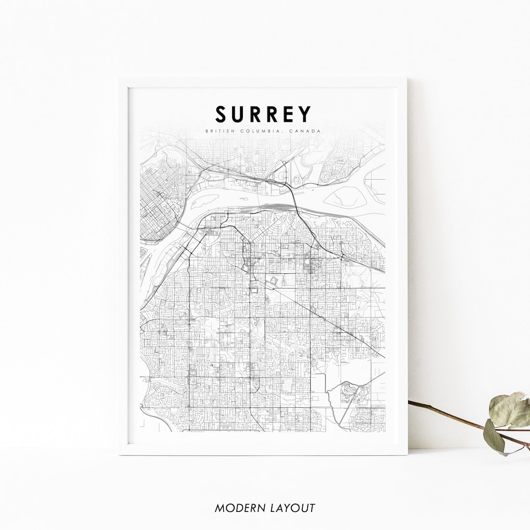 Surrey BC Map Print, British Columbia Canada Map Art Poster, City ...