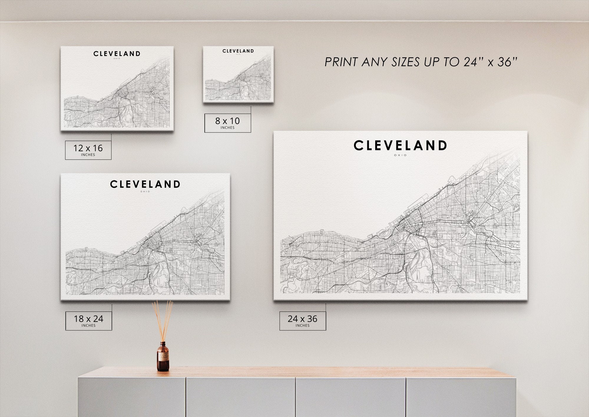 Cleveland OH Map Print, Ohio USA Map Art Poster, City Street Road Map ...