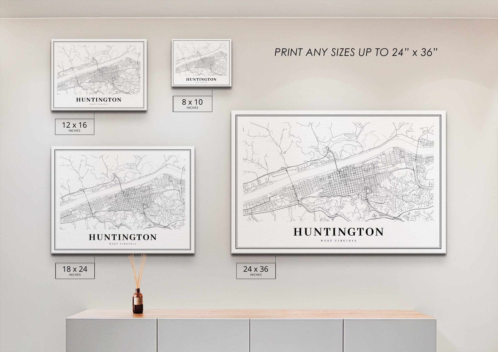 Huntington WV Map Print, West Virginia USA Map Art Poster, City Street ...