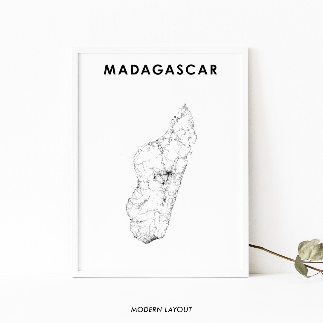 Madagascar Map Print, Road Map Art Poster, Madagasikara Antananarivo ...