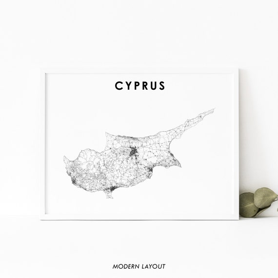 Cyprus Map Print Map Art Poster Κυπριακή Kıbrıs Cumhuriyeti | Etsy