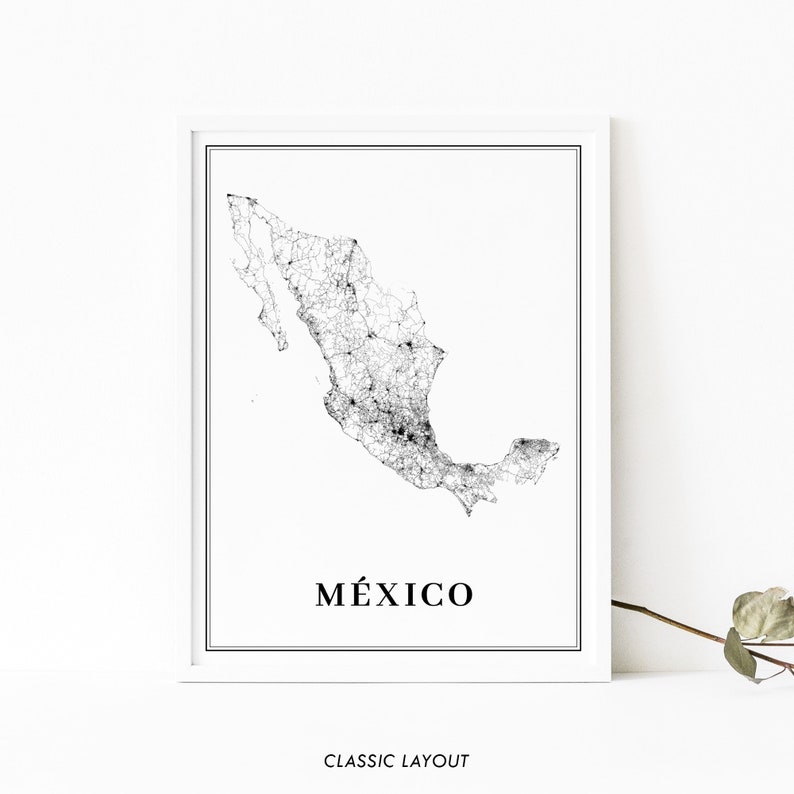 Mexico Map Print, Road Map Poster, México Estados Unidos Mexicanos ...
