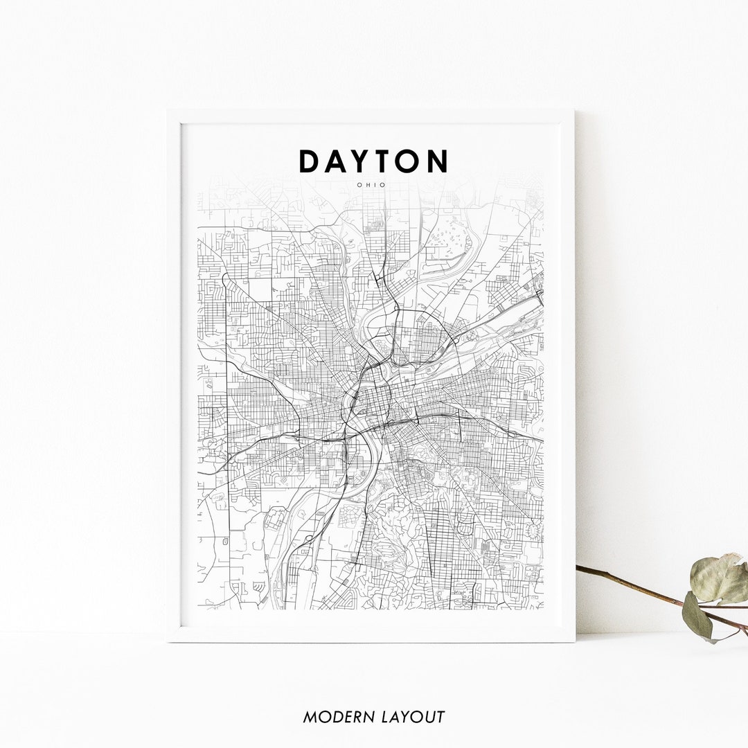 Dayton OH Map Print, Ohio USA Map Art Poster, Montgomery, City Street ...