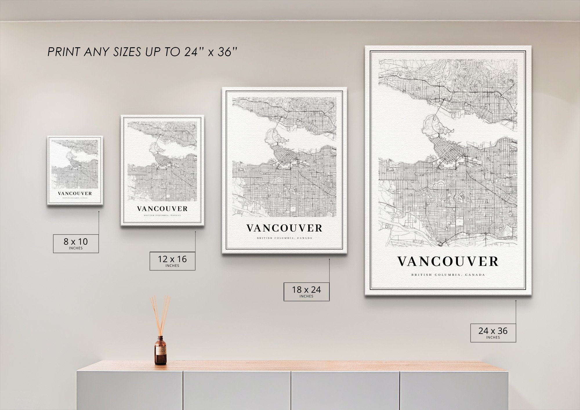 Vancouver BC Map Print British Columbia Canada Map Art - Etsy Canada