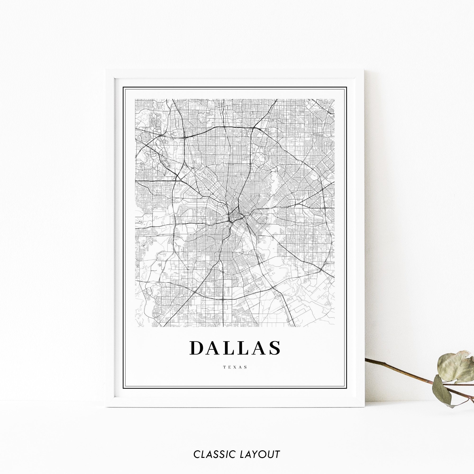 Dallas Area TX Map Print Texas USA Map Art Poster DFW City | Etsy