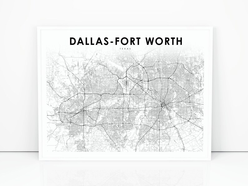 Dallas-Fort Worth TX Map Print DFW Texas USA Map Art Poster | Etsy