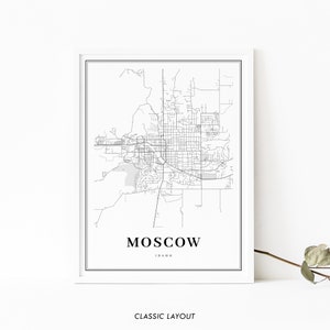 Moscow ID Map Print, Idaho USA Map Art Poster, Latah County, City ...