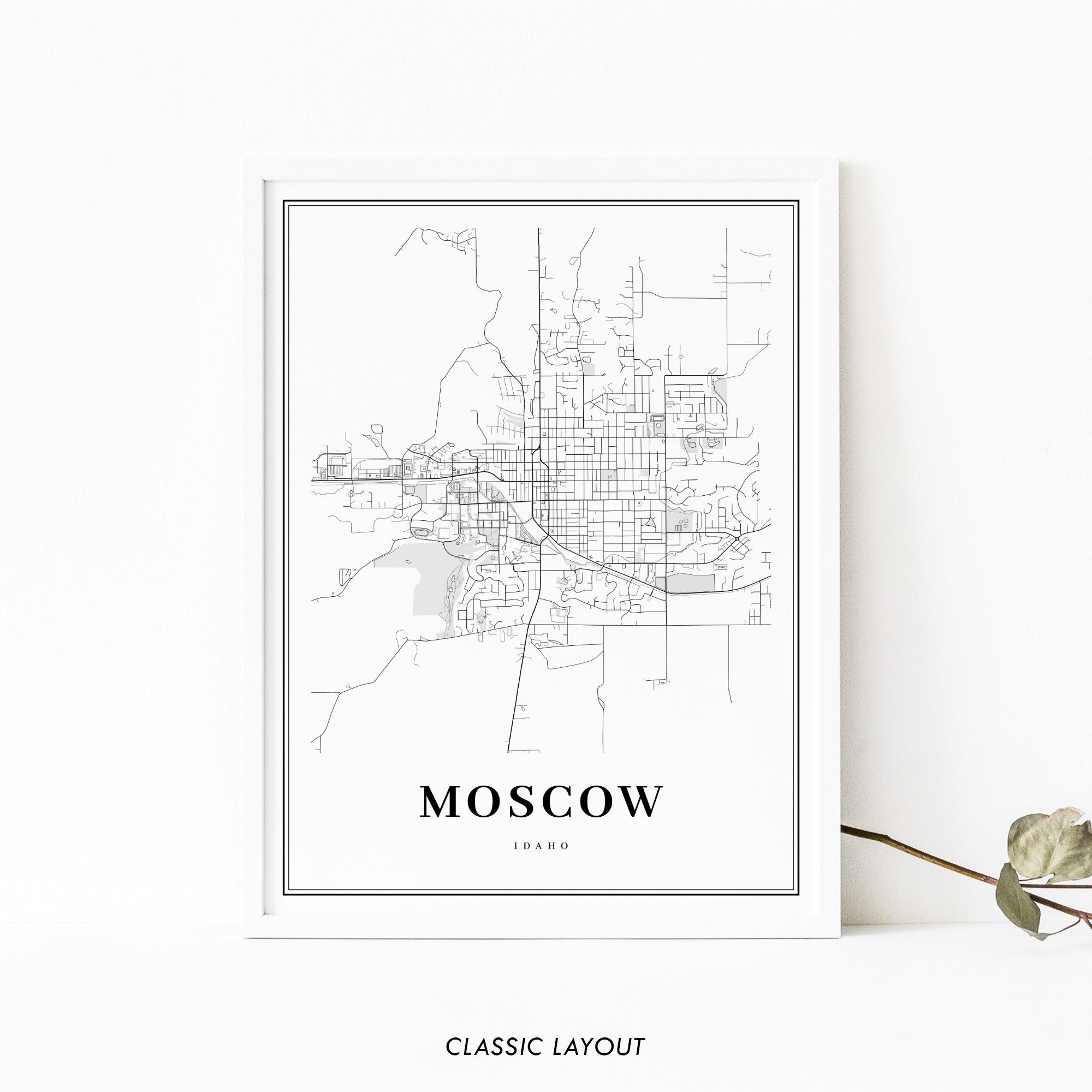 Moscow ID Map Print, Idaho USA Map Art Poster, Latah County, City ...