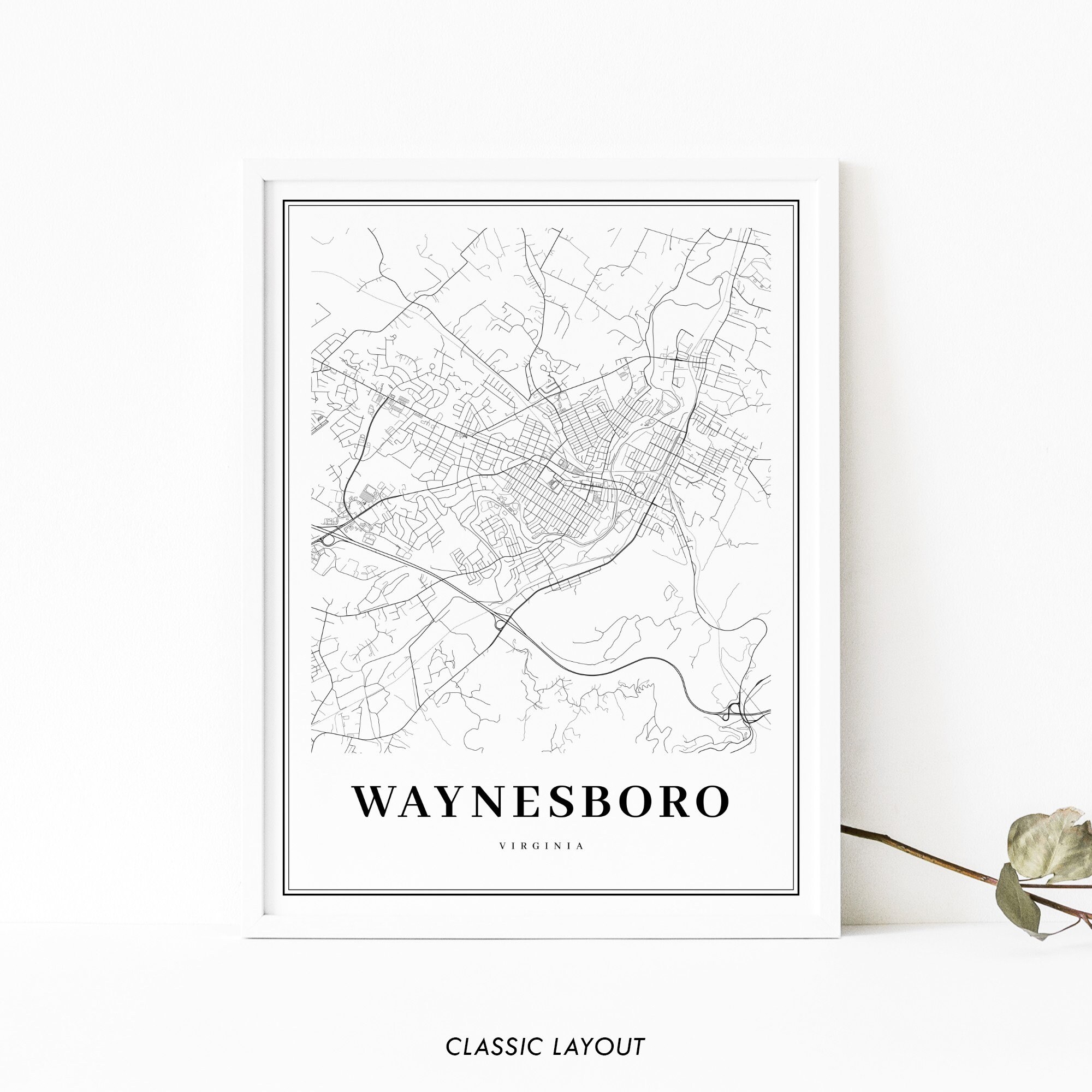 Waynesboro VA Map Print Virginia USA Map Art Poster Flack | Etsy