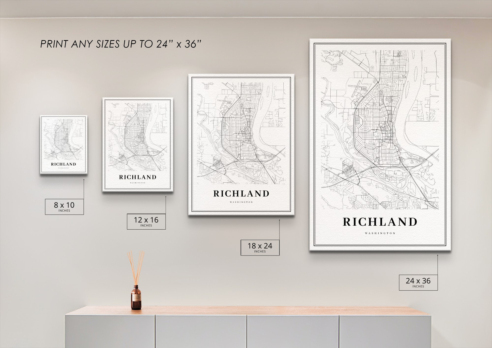 Richland WA Map Print Washington USA Map Art Poster | Etsy