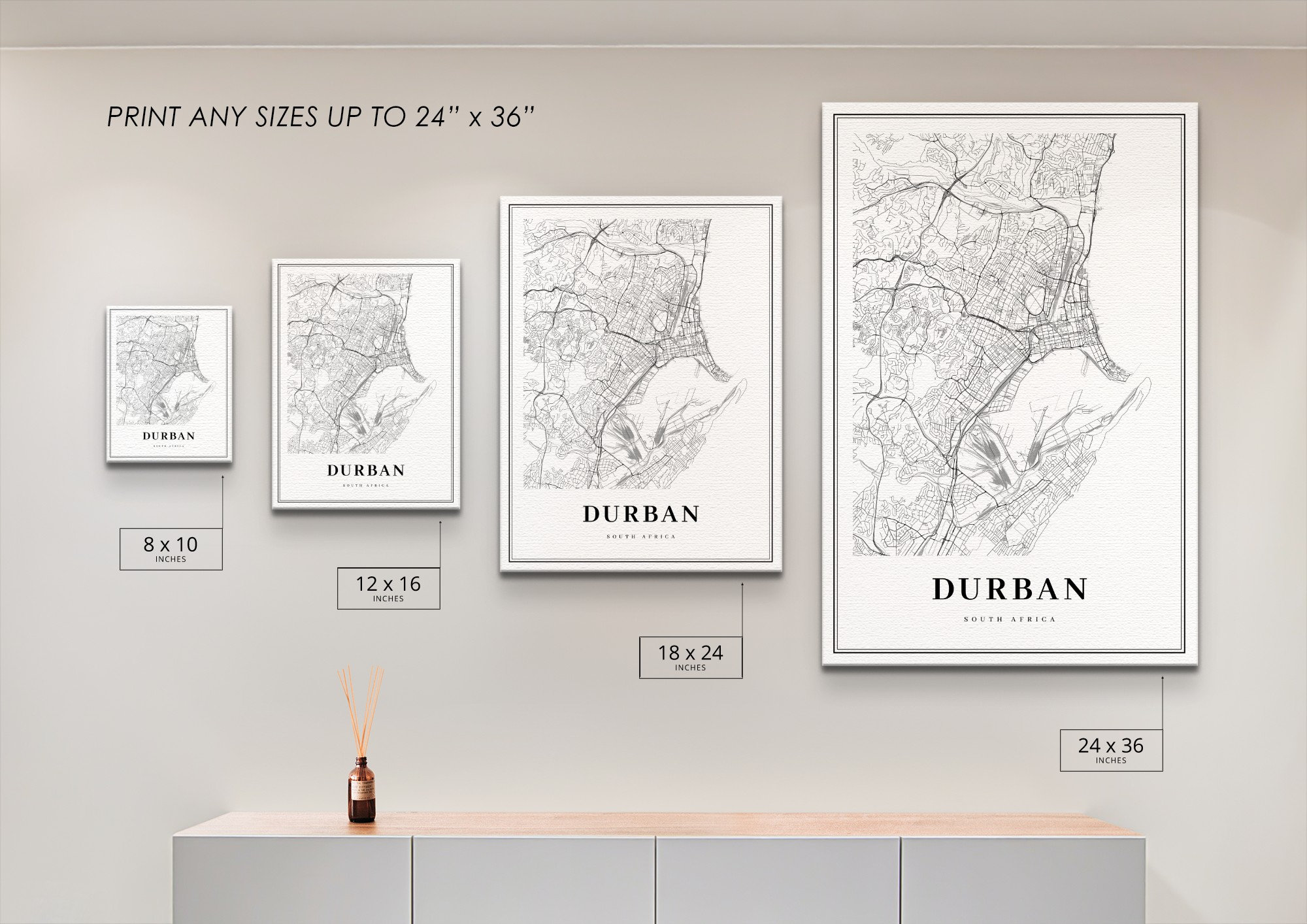 Durban South Africa Map Print, Map Art Poster, Ethekwini, City Street ...