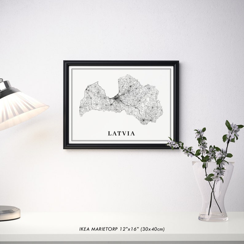 Latvia Map Print Country Road Map Poster Latvija Latvijas - Etsy