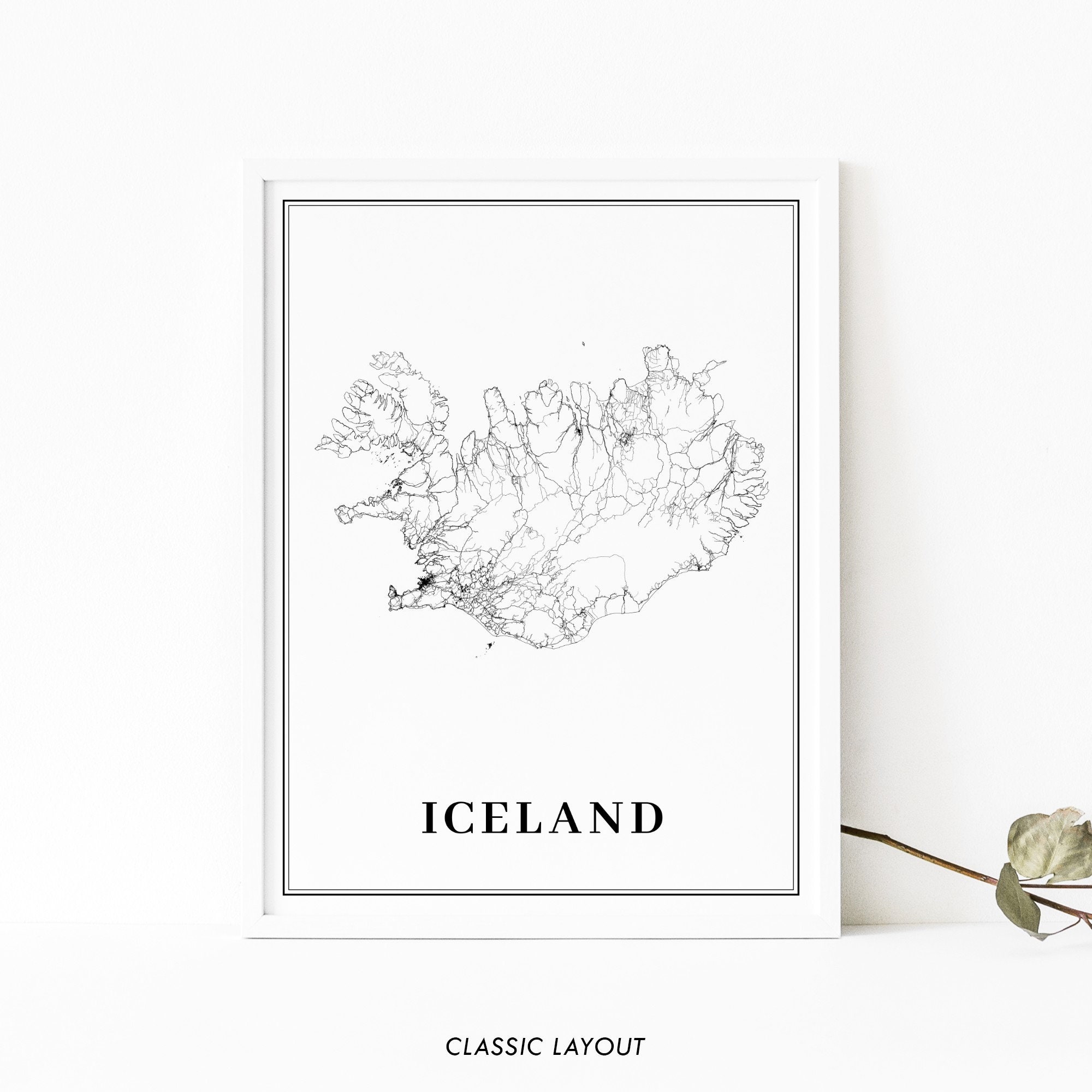 Iceland Map Print Country Road Map Poster Ísland Reykjavík - Etsy