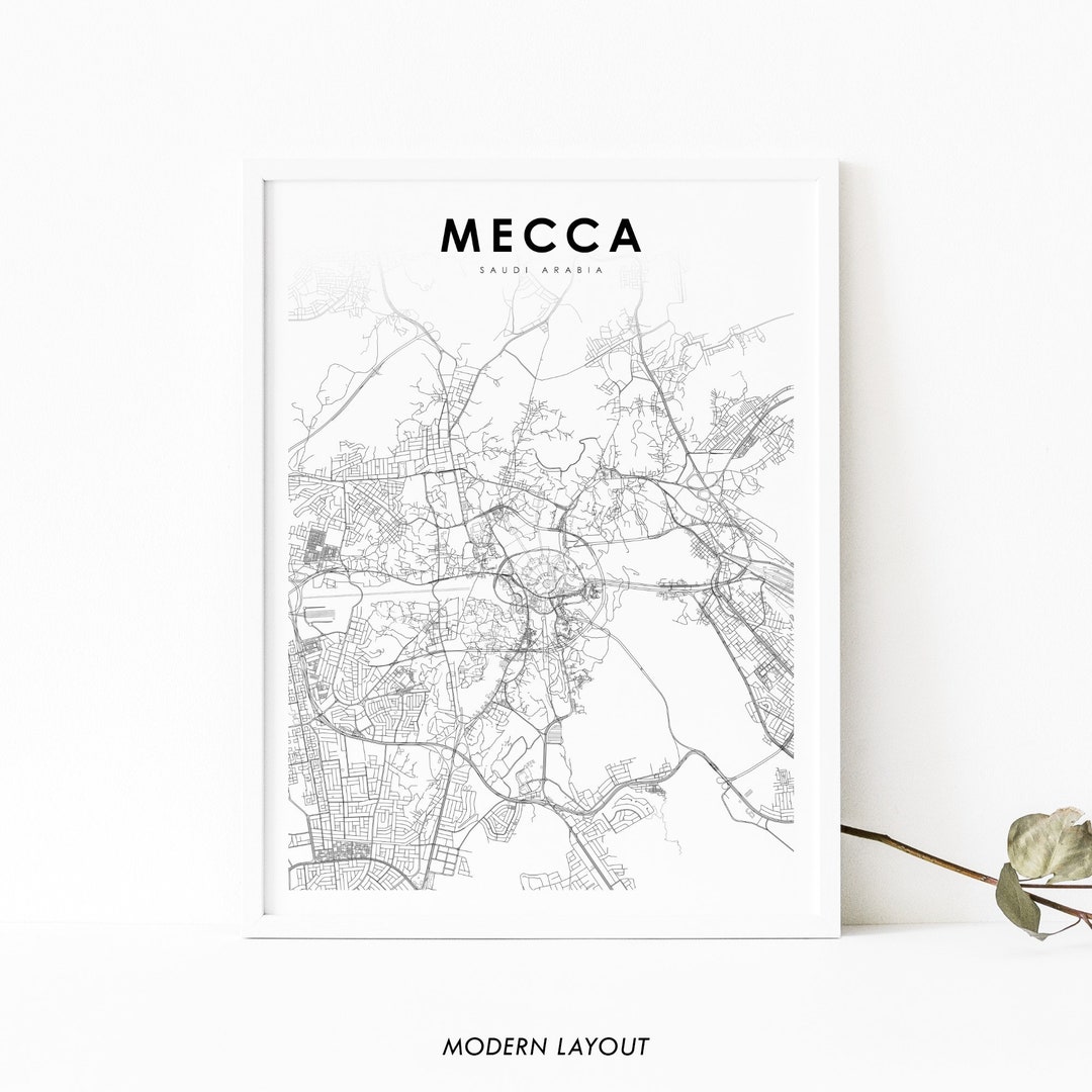 Mecca Saudi Arabia Map Print, Map Art Poster, Makkah Bakkah Kaaba, City ...