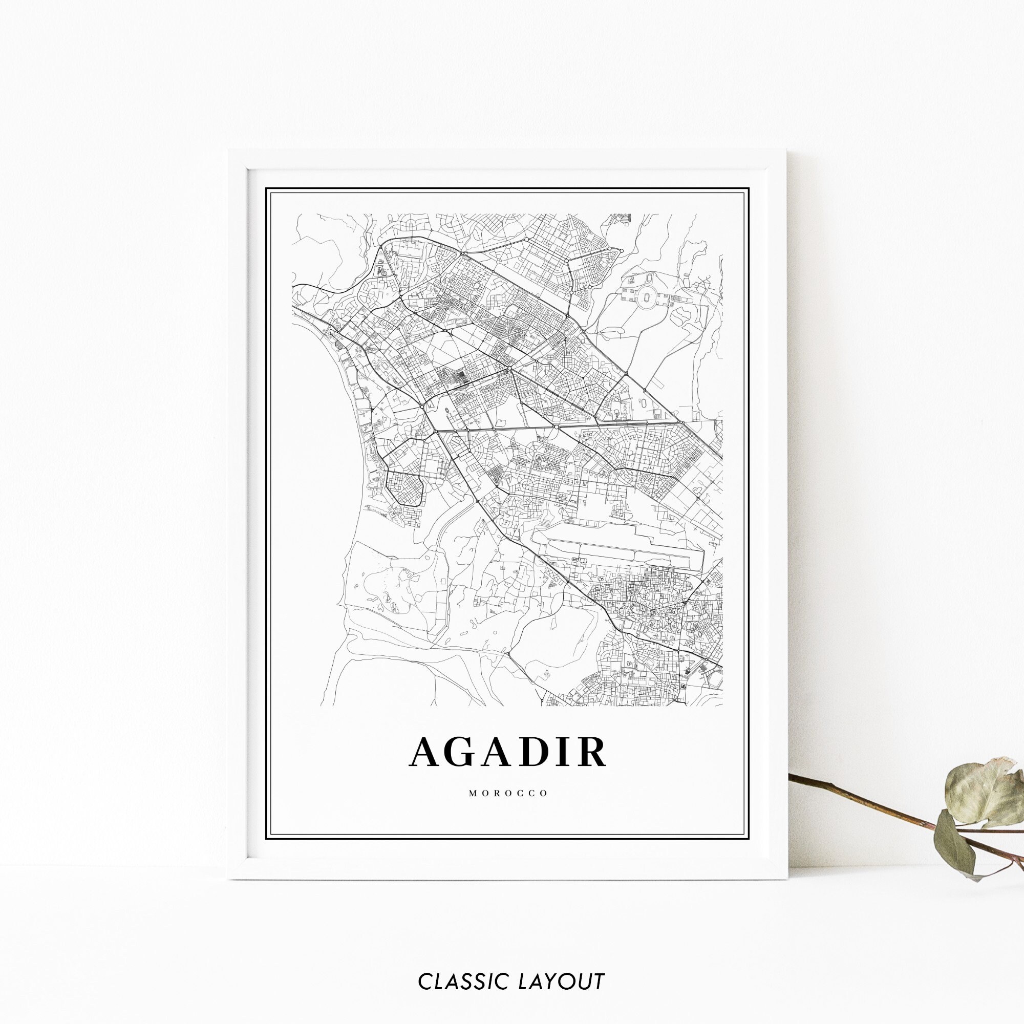 Agadir Morocco Map Print, اكادير أݣادير Map Art Poster, City Street ...