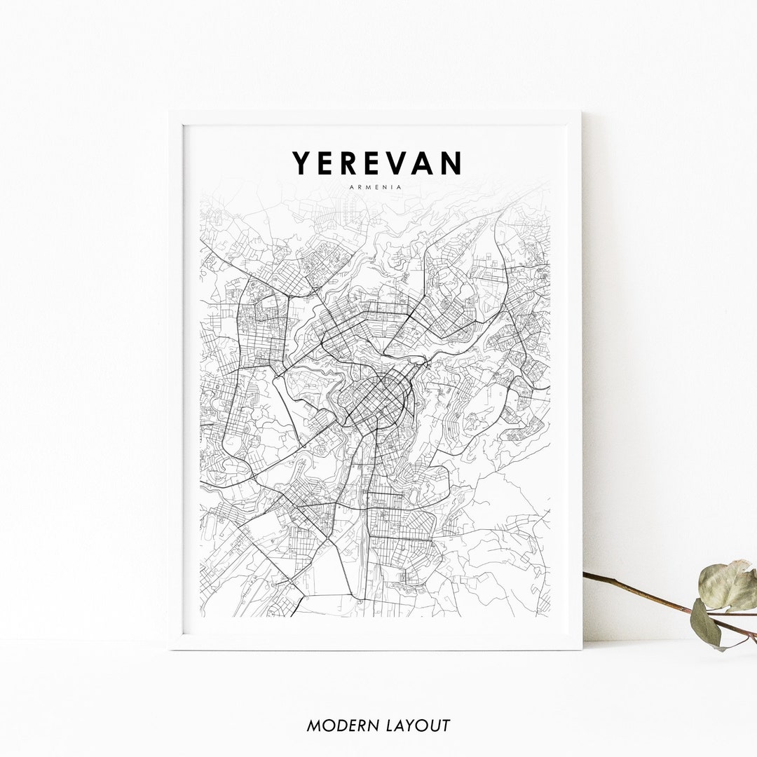 Yerevan Armenia Map Print, Map Art Poster, Երևան Հայաստան Erevan, City ...