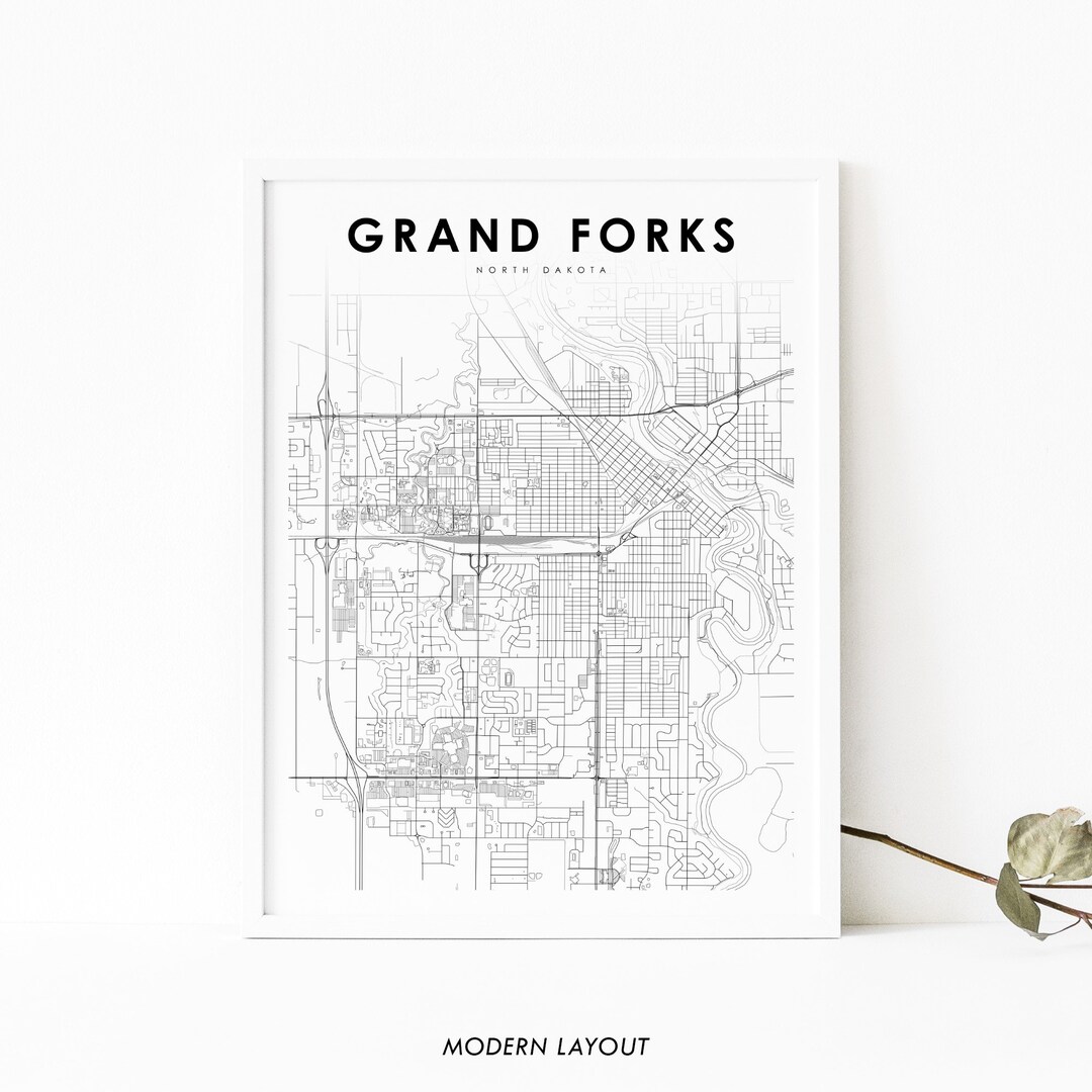 Grand Forks ND Map Print, North Dakota USA Map Art Poster, City Street ...