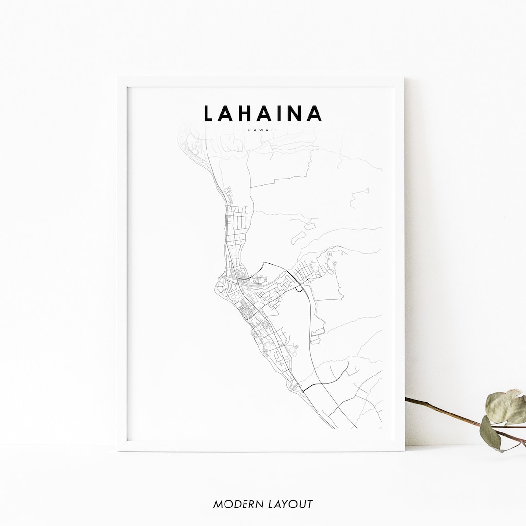 Lahaina HI Map Print, Maui Hawaii USA Map Art Poster, Map Art, City ...
