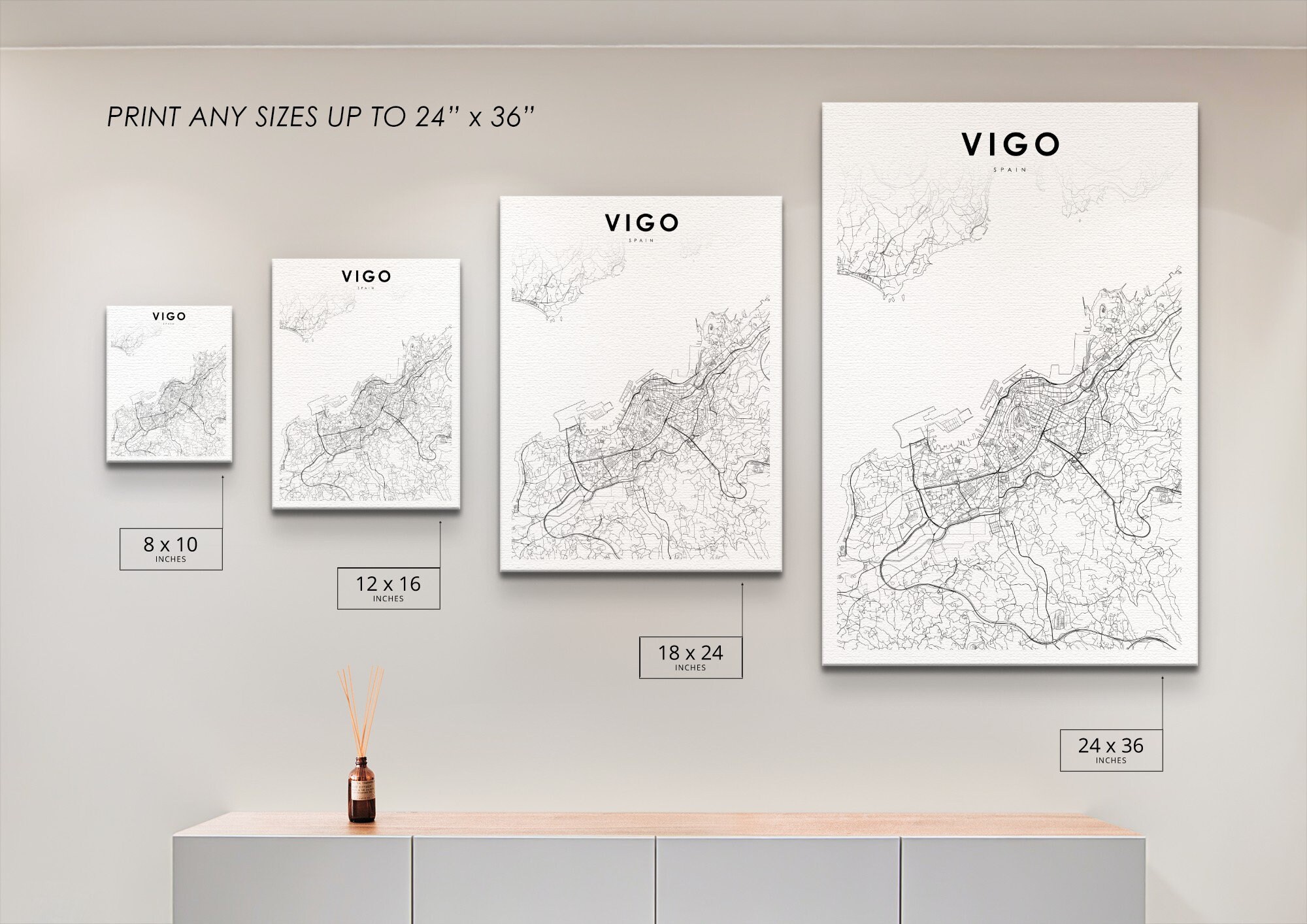 Vigo Spain Map Print, Map Art Poster, Pontevedra, City Street Road Map ...