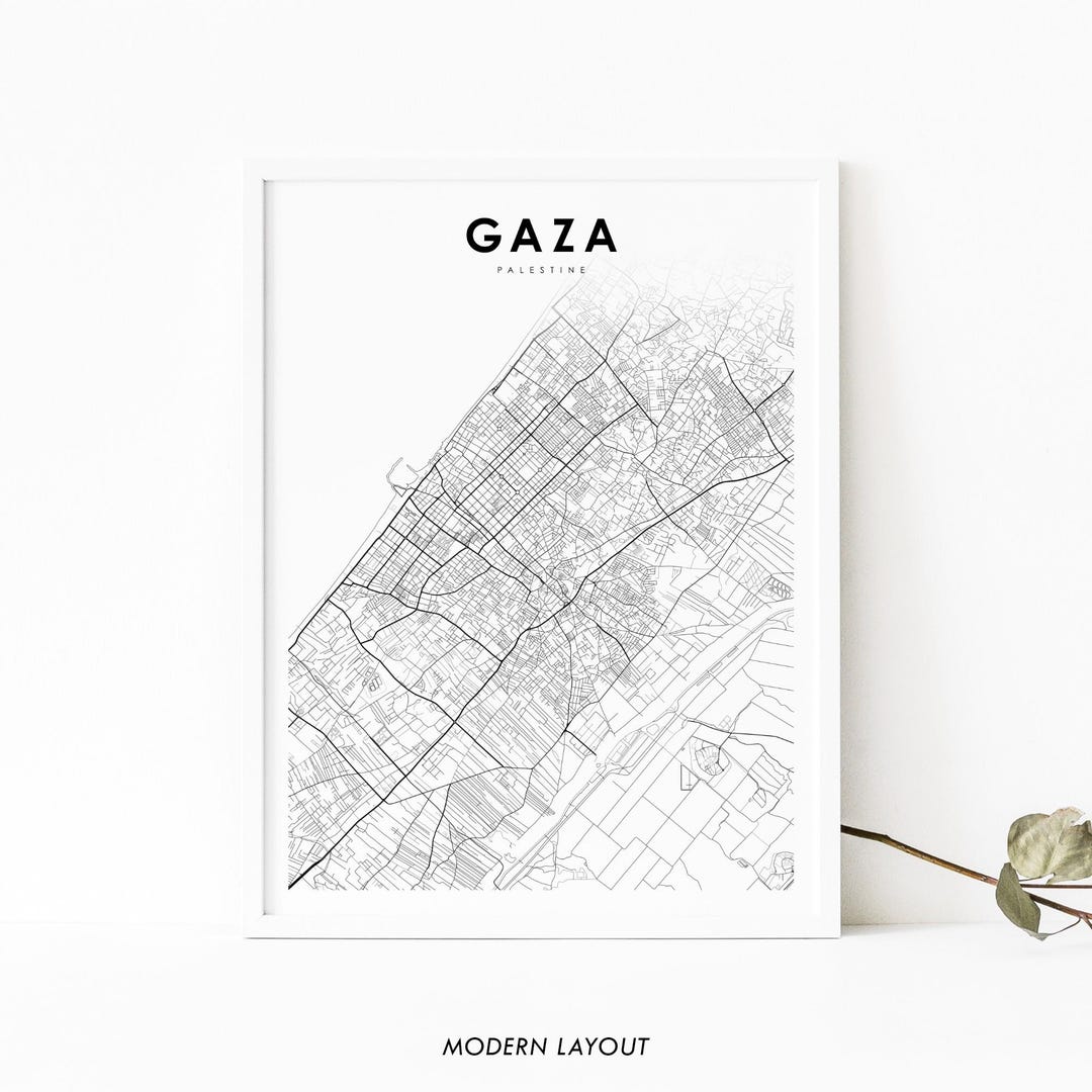 Gaza City Palestine Map Print, Gaza Strip Road Map Print, Ghazzah Khan ...