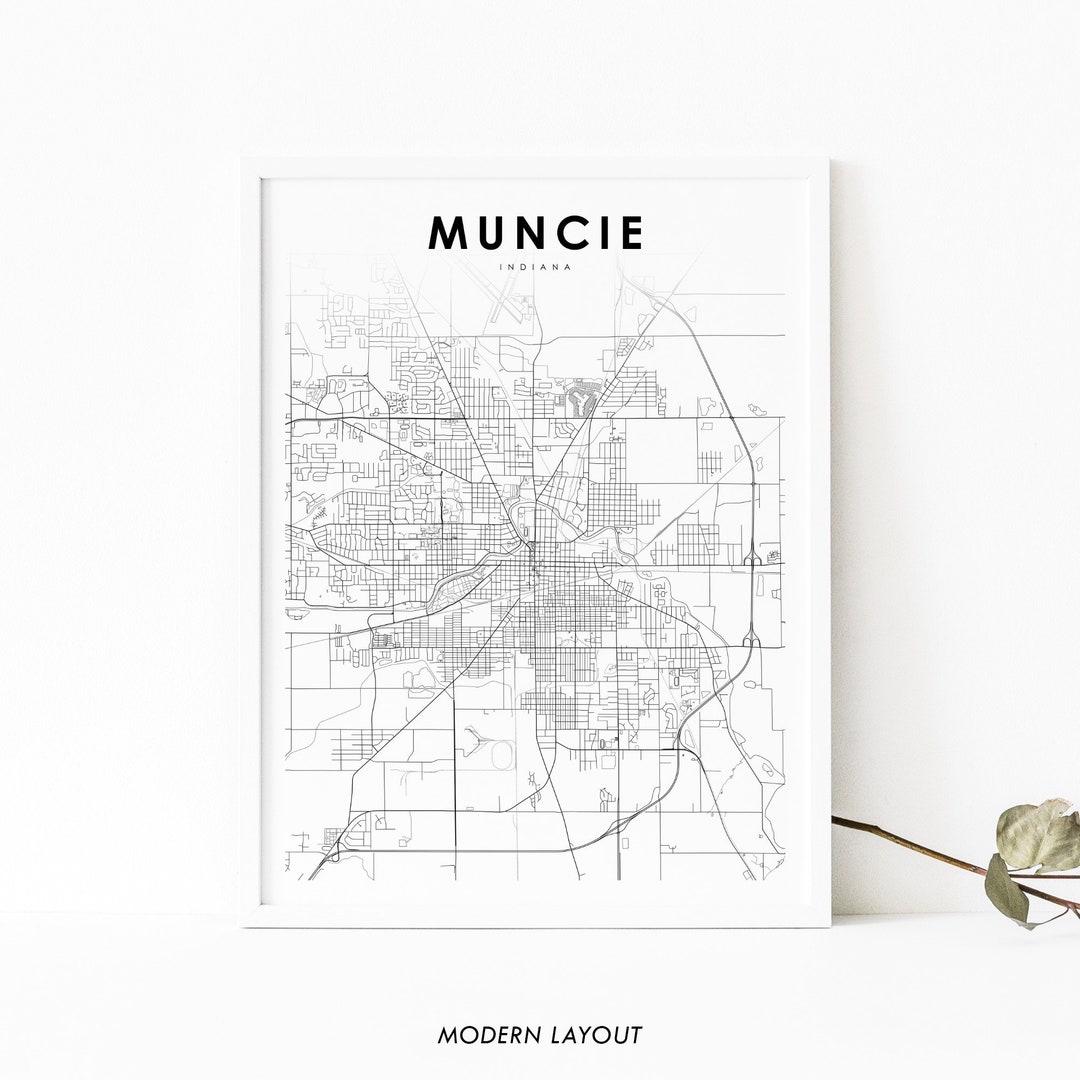 Muncie IN Map Print, Indiana USA Map Art Poster, Delaware County, City ...