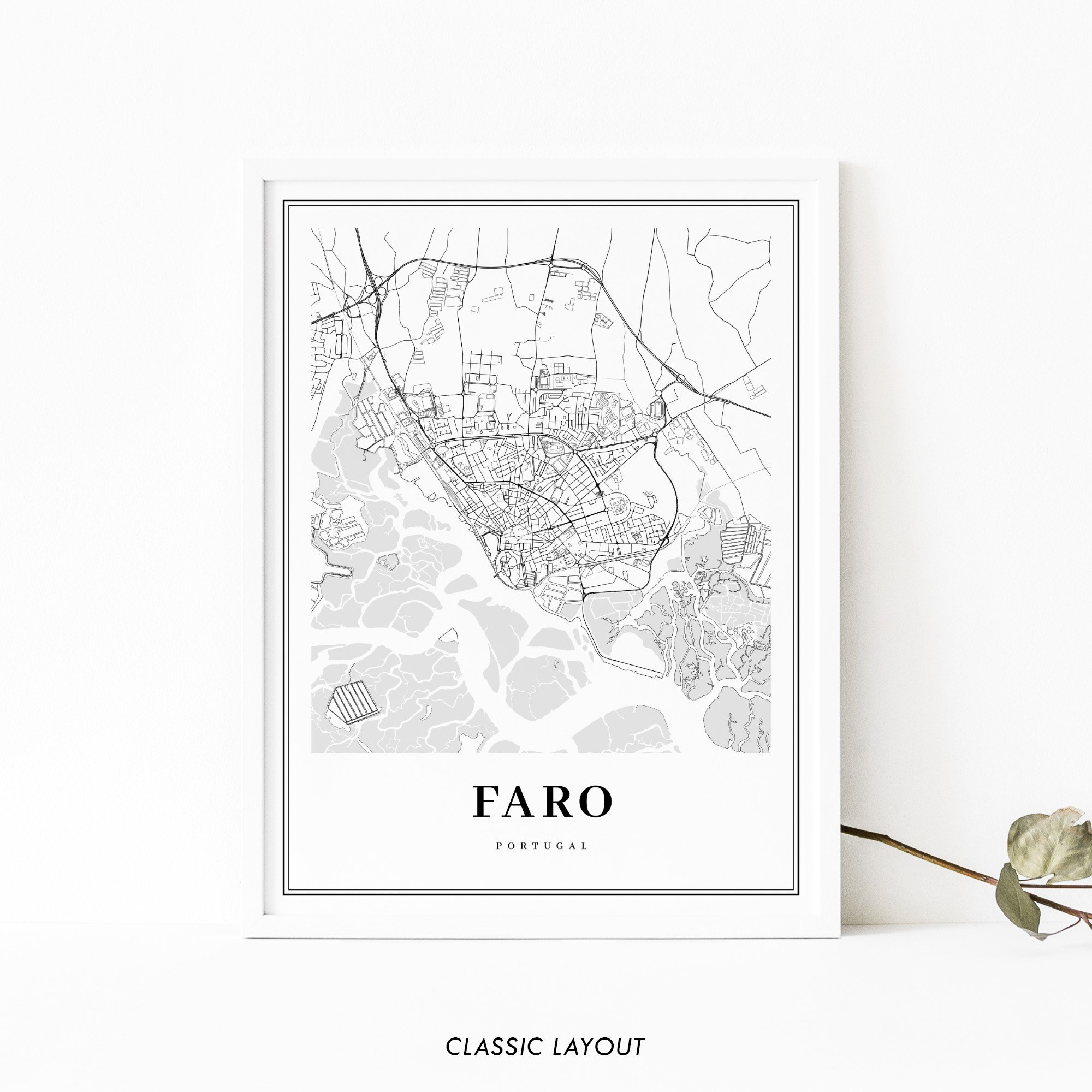 Faro Portugal Map Print, Map Art Poster, Algarve PT, City Street Road ...