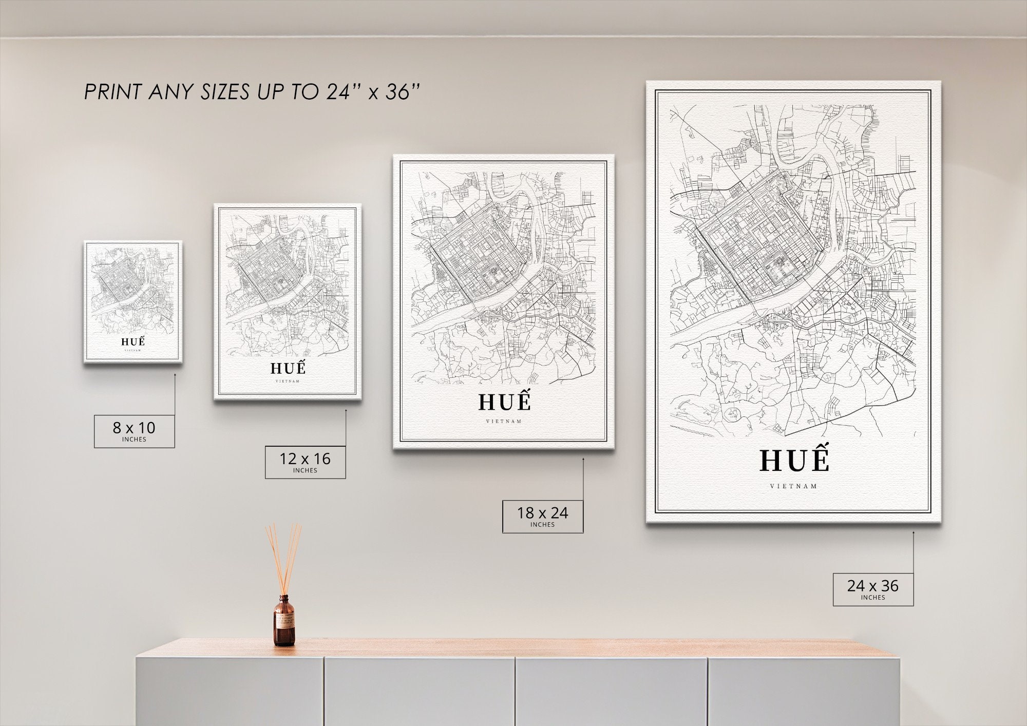 Hue Vietnam Map Print, Viet Nam Map Art Poster, Huế Thành Phố Huế, City ...