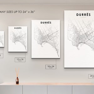 Durrës Albania Map Print, Durrës Map Art Poster, Shqipërisë, City Road ...