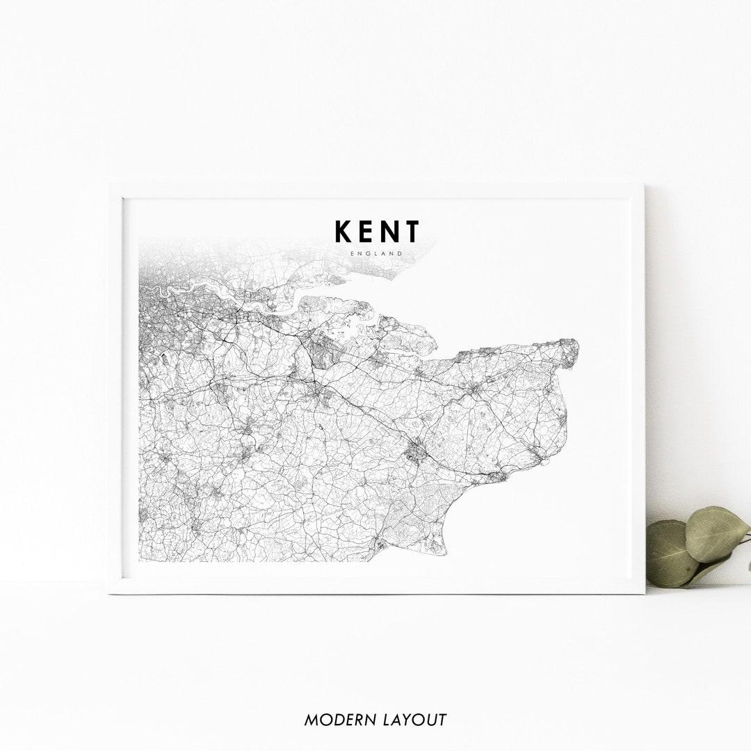 Kent England Map Print, UK United Kingdom Road Map Art Poster ...