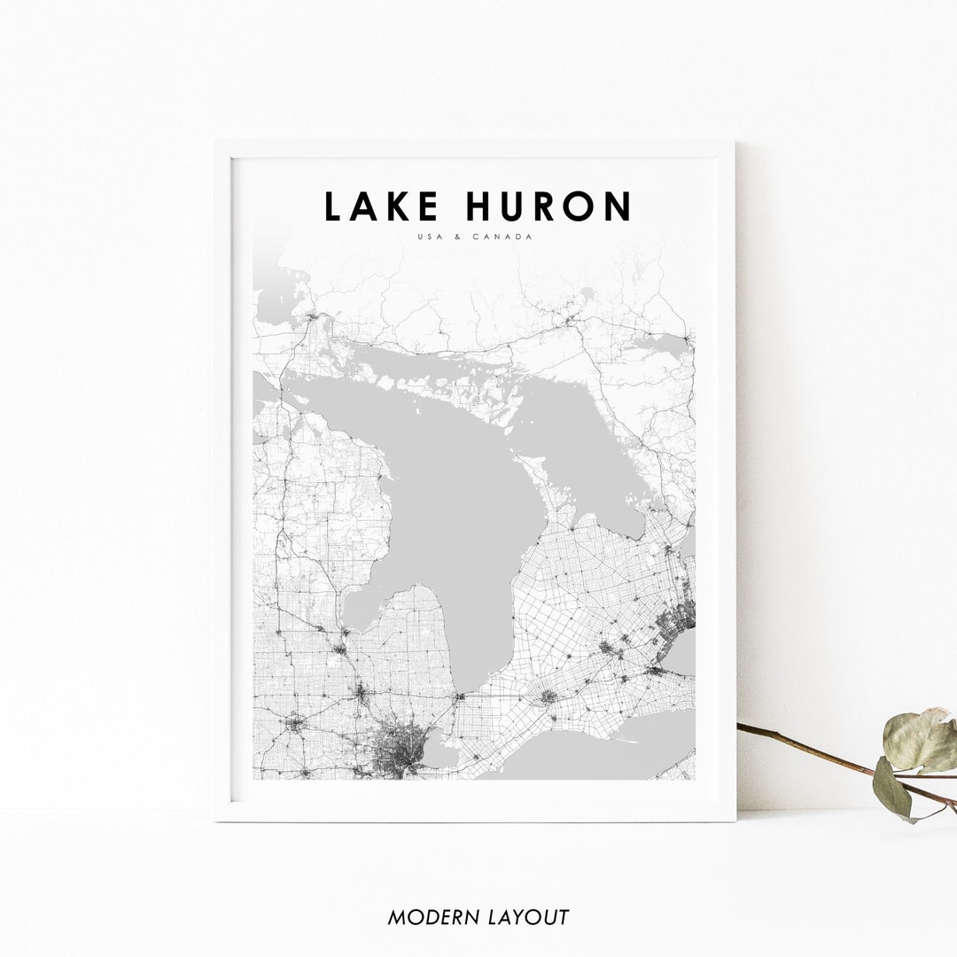 Lake Huron Map Print, Great Lakes Michigan USA Ontario Canada Map Art ...