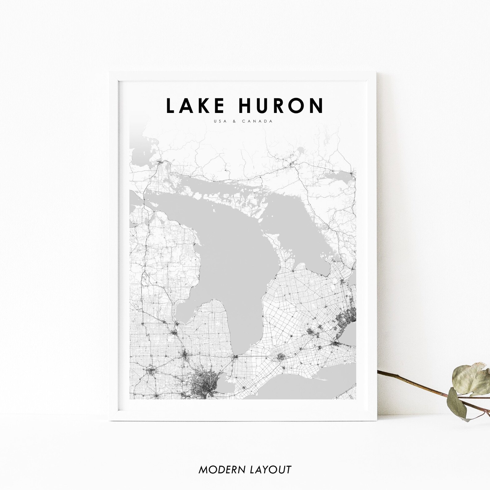 Lake Huron Map Print Great Lakes Michigan USA Ontario Canada - Etsy Canada