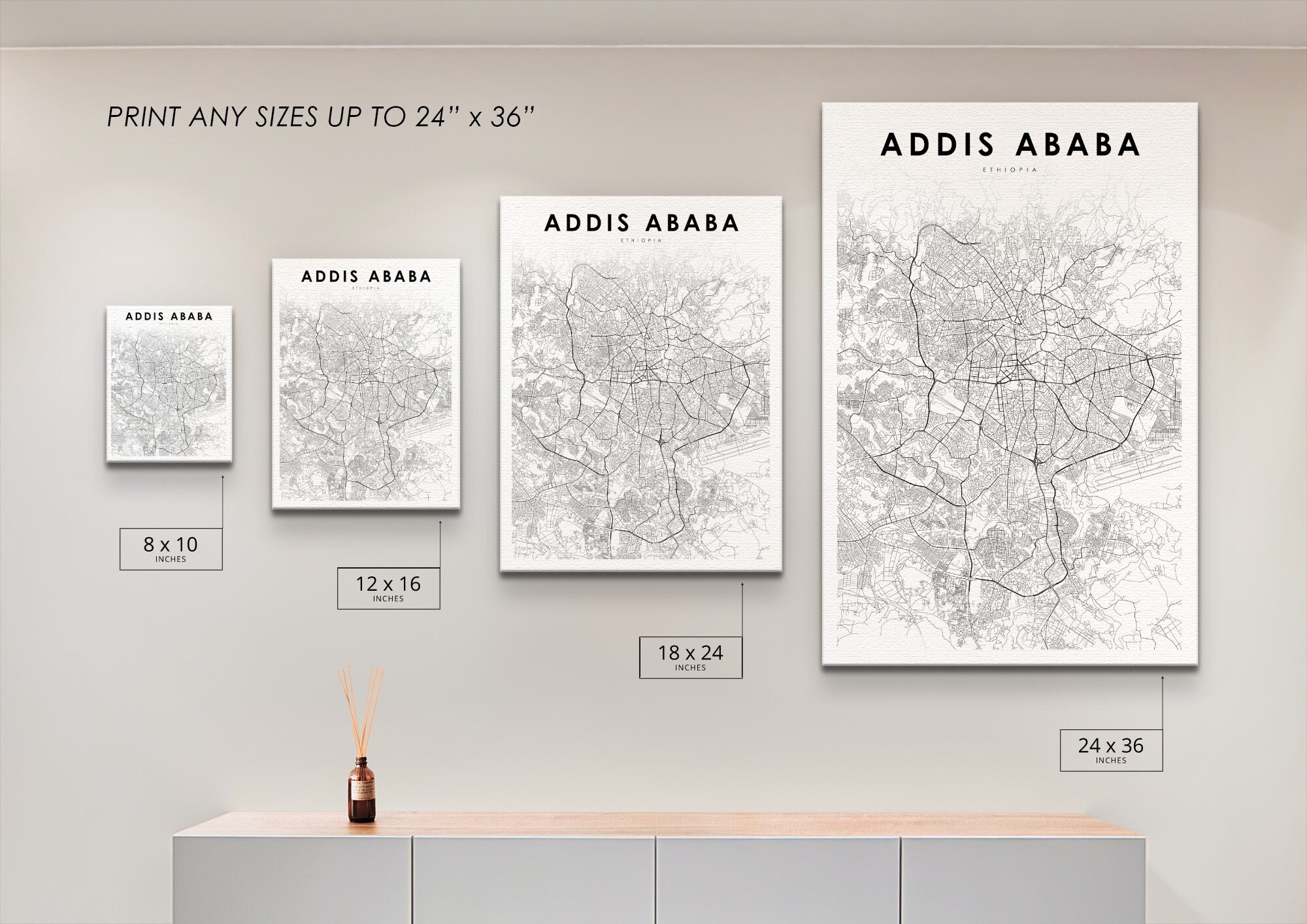 Addis Ababa Ethiopia Map Print, Map Art Poster, Abäba Abeba Africa City ...