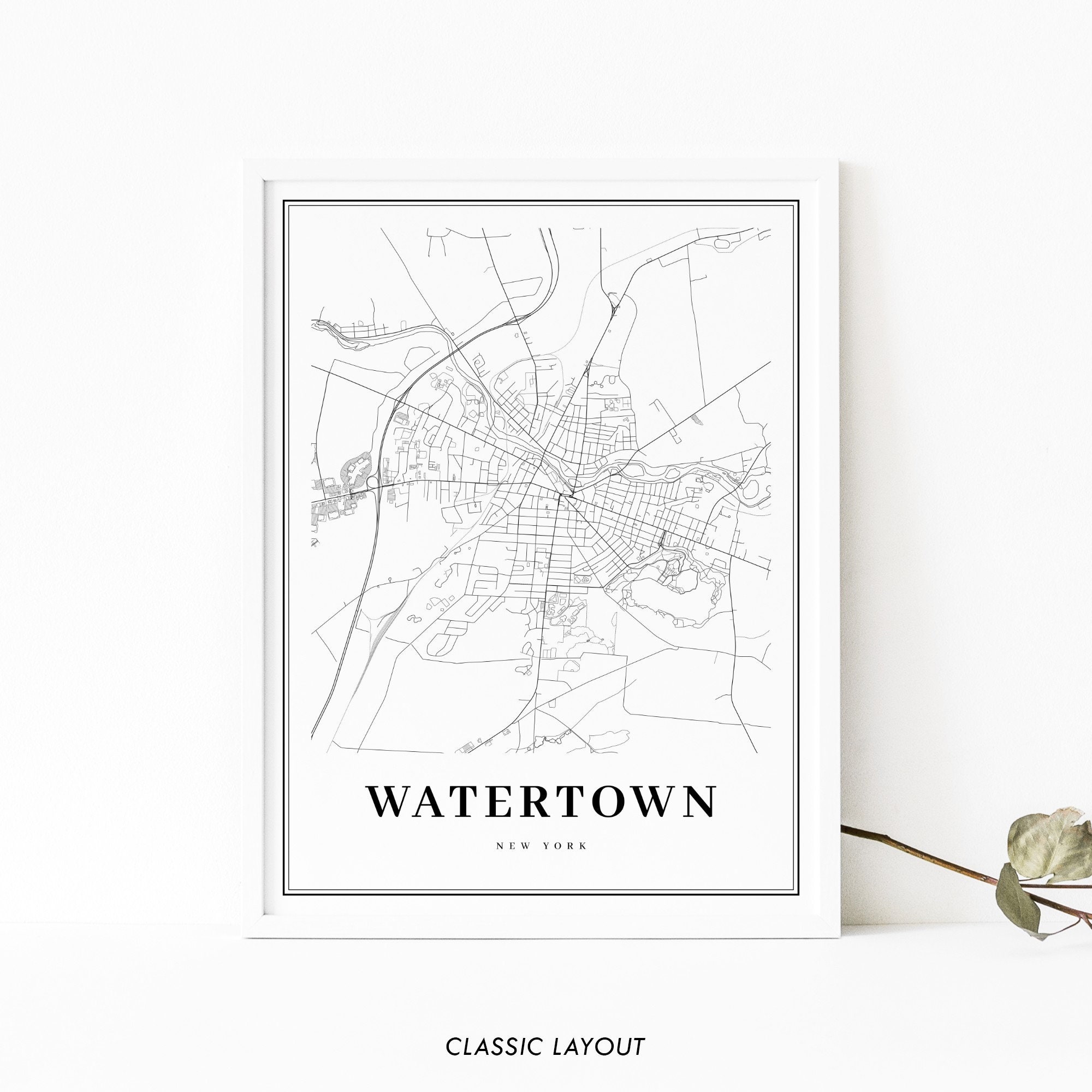 Watertown NY Map Print New York USA Map Art Poster Jefferson | Etsy