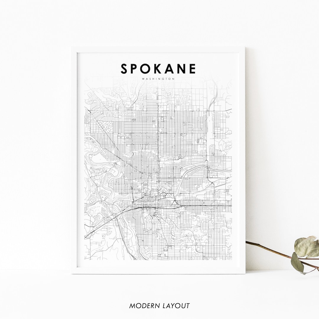 Spokane WA Map Print, Washington USA Map Art Poster, City Street Road ...