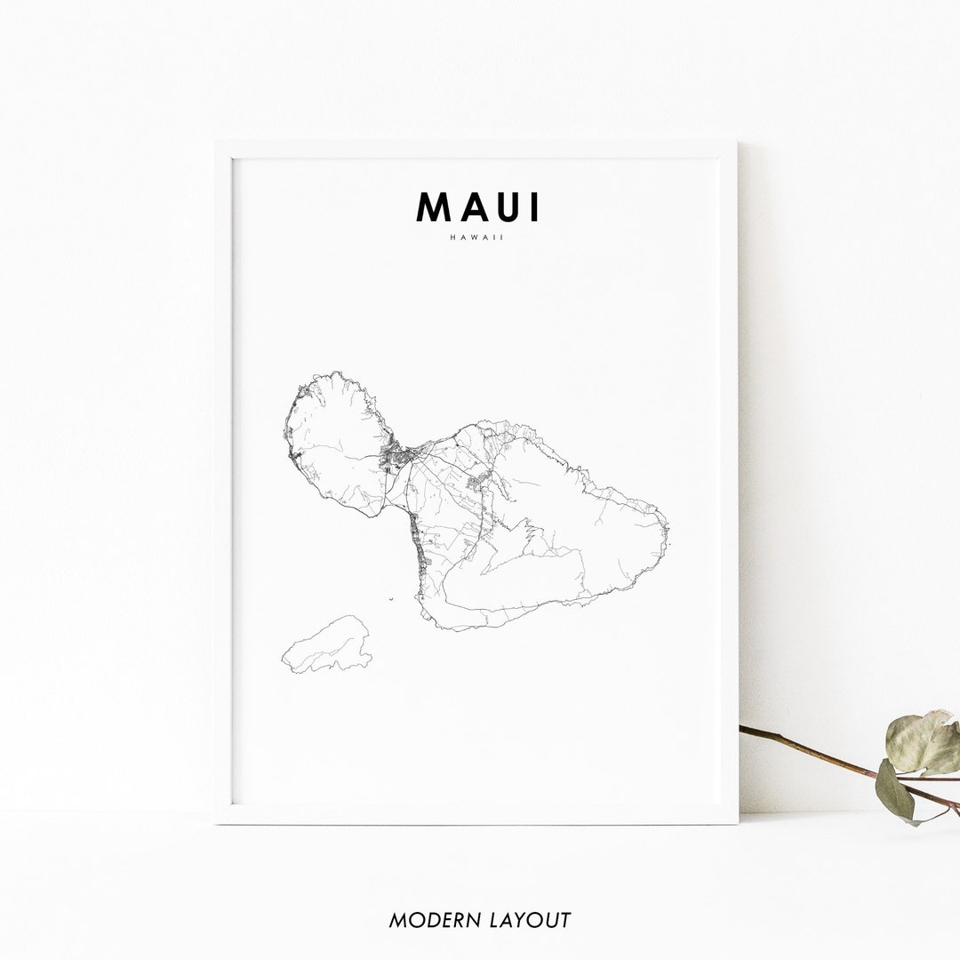 Maui HI Map Print, Hawaii USA Map Art Poster, Kahului City Street Road ...