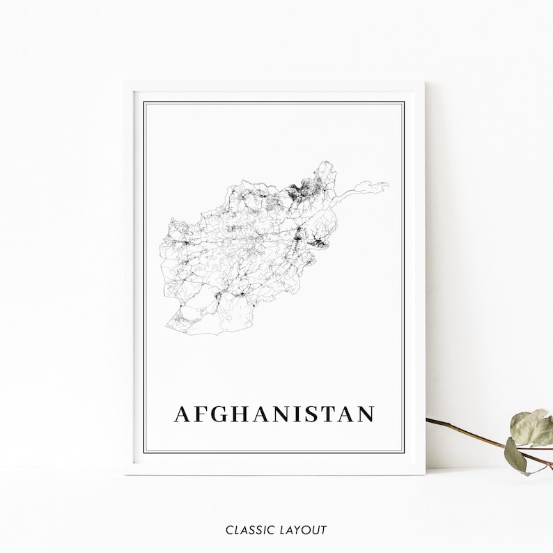Afghanistan Map Print Country Road Map Poster Afġānistān | Etsy