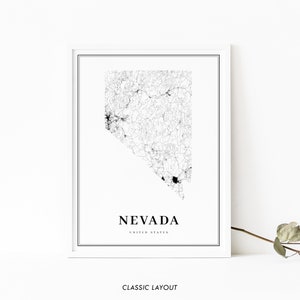 Nevada Map Print, State Road Map Print, NV USA United States Map Art ...
