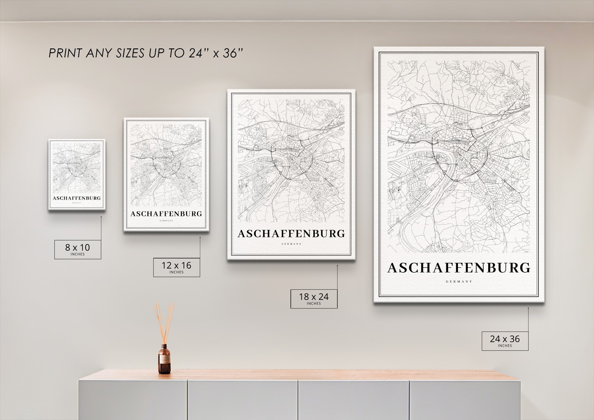 Aschaffenburg Germany Map Print, Bavaria Deutschland Map Art Poster ...