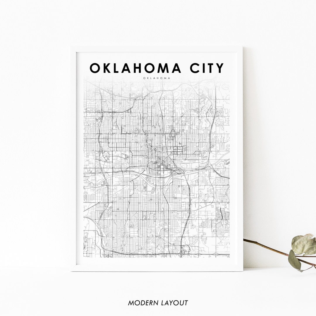 Oklahoma City OK Map Print, Oklahoma USA Map Art Poster, City Street ...