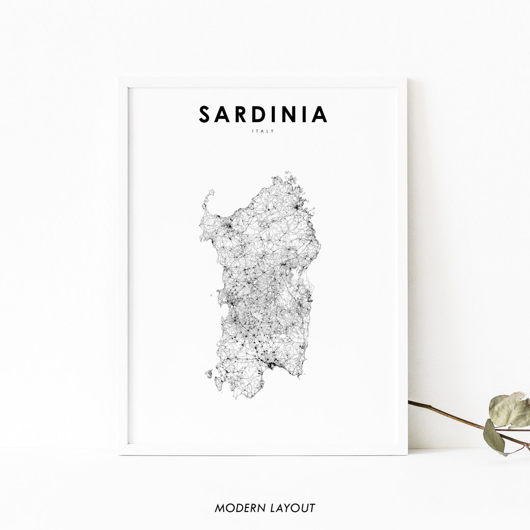 Sardinia Italy Map Print, Road Map Art Poster, Sardegna Sardaigne ...
