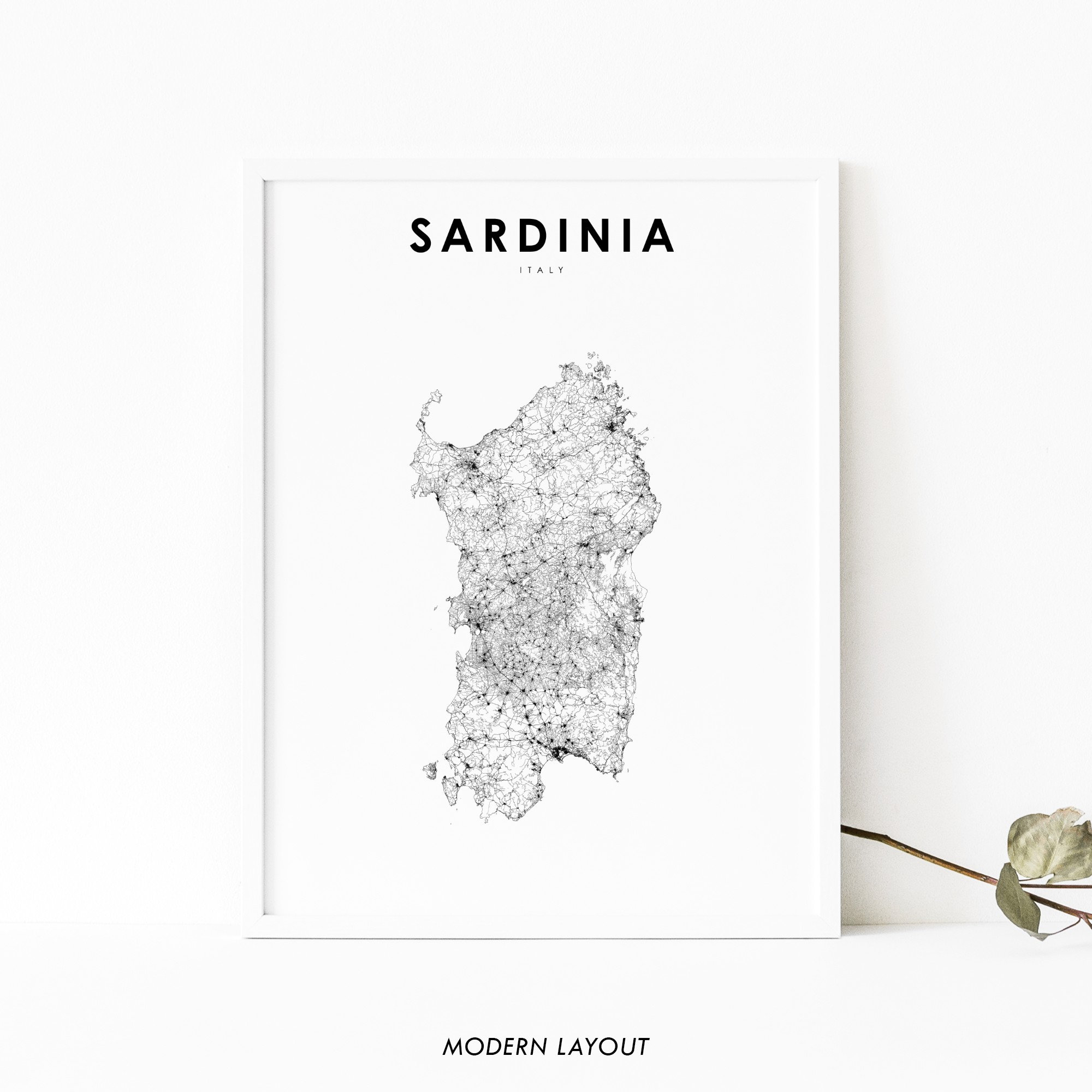 Sardinia Italy Map Print Road Map Art Poster Sardegna | Etsy