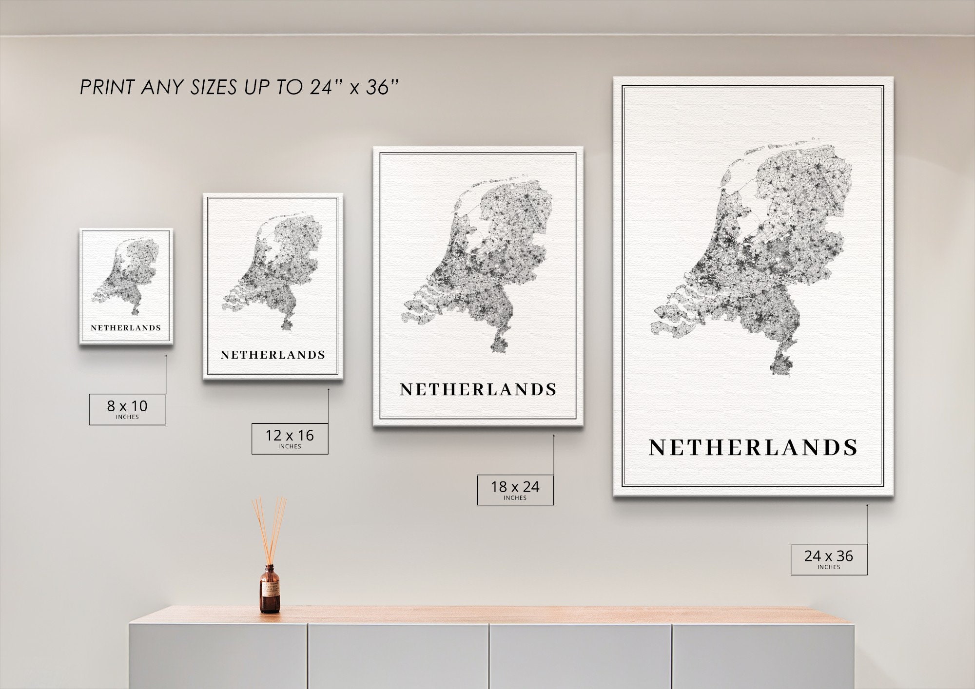 Netherlands Map Print Country Road Map Art Poster Nederland | Etsy