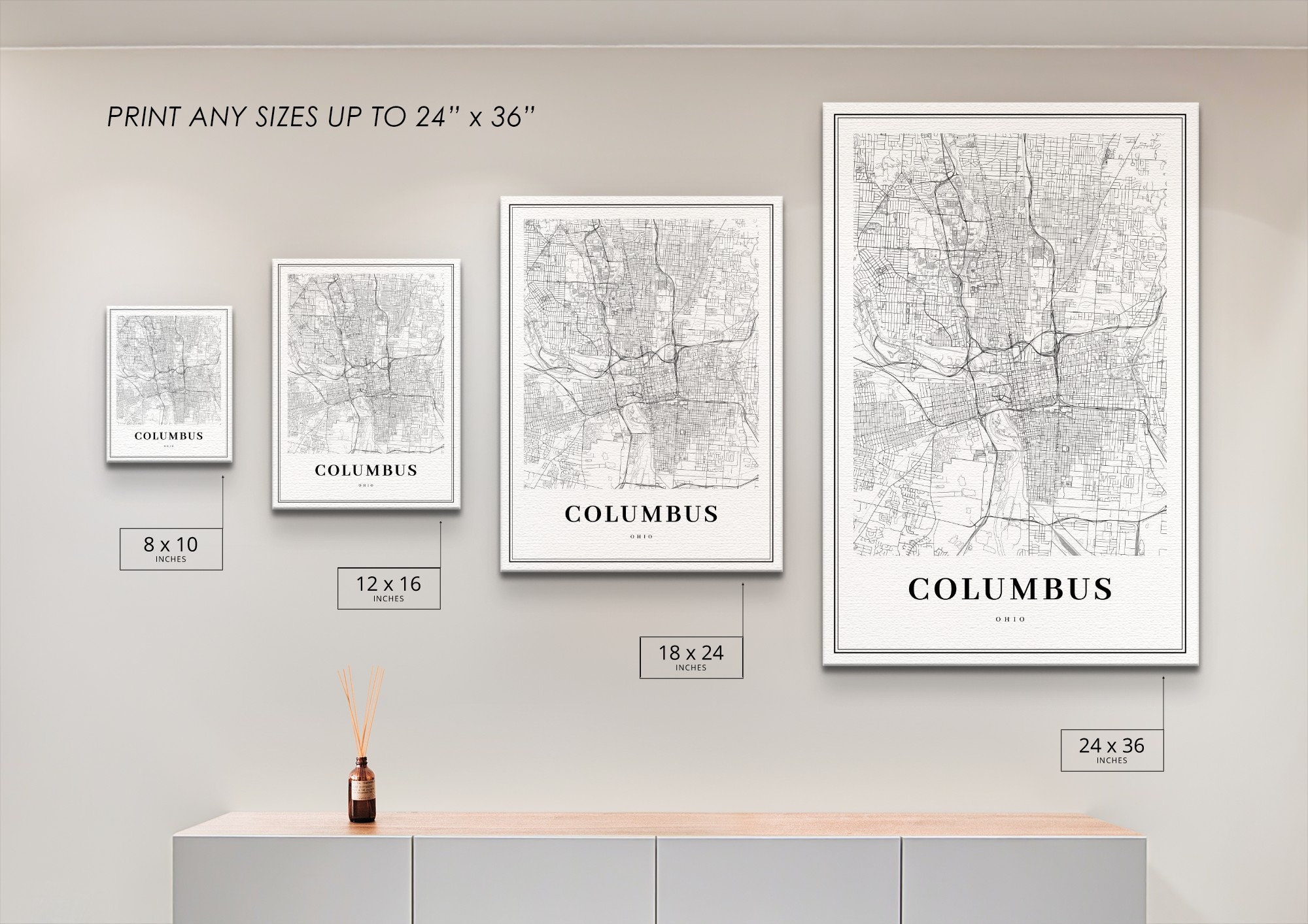 Columbus OH Map Print, Ohio USA Map Art Poster, City Street Road Map ...
