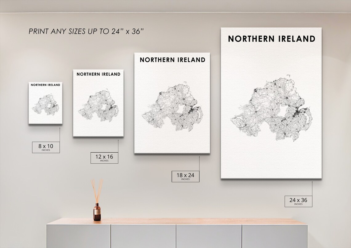 Northern Ireland Map Print Road Map Art Poster UK United | Etsy