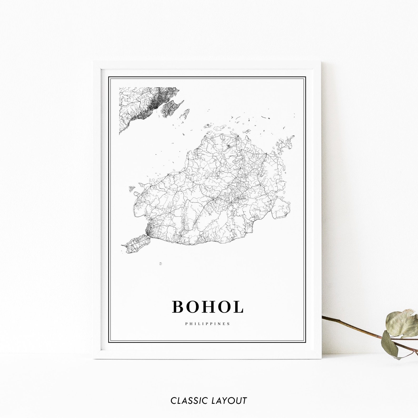 Bohol Philippines Map Print, Map Art Poster, Tagbilaran Central Visayas ...