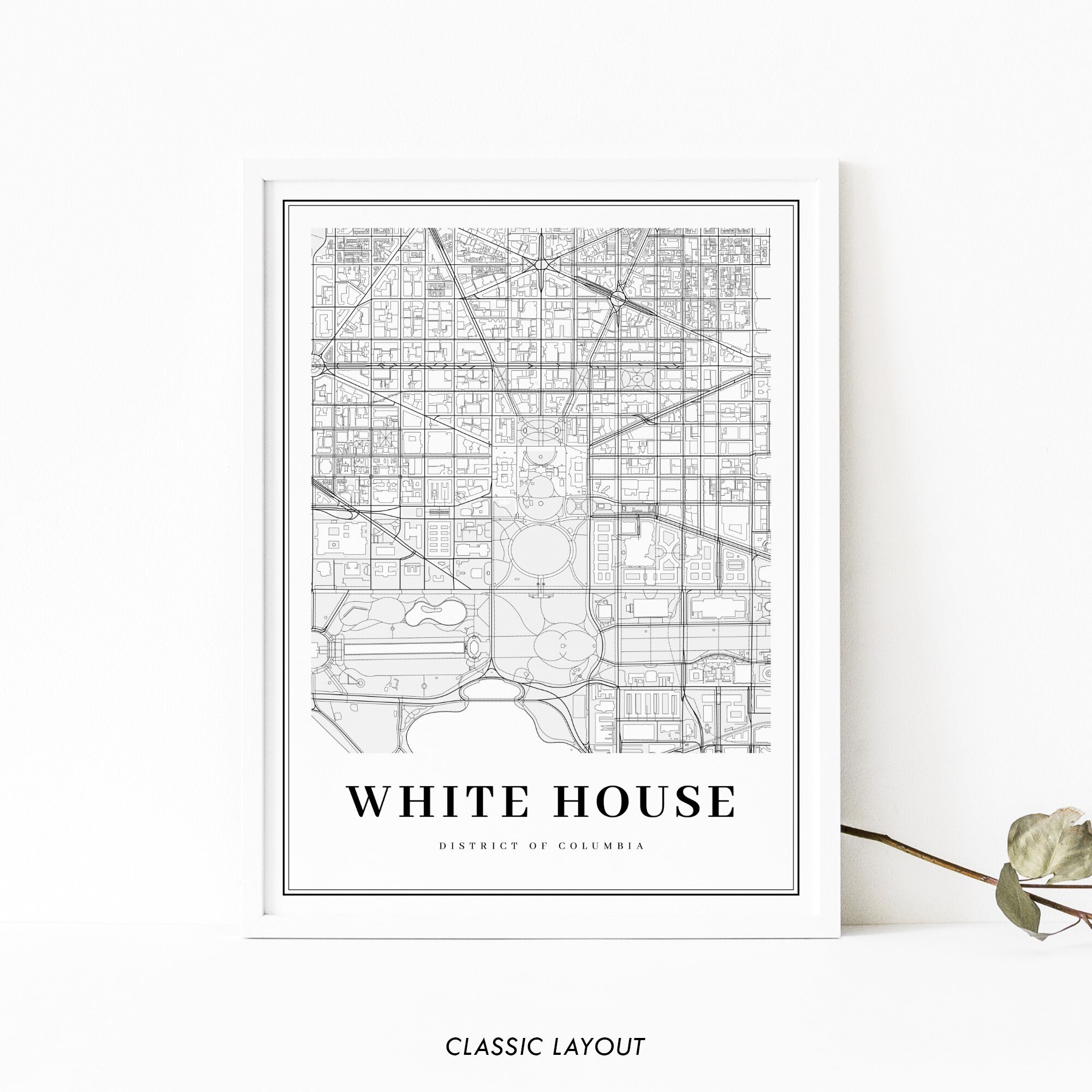 White House DC Map Print, District of Columbia USA Map Art Poster, City ...