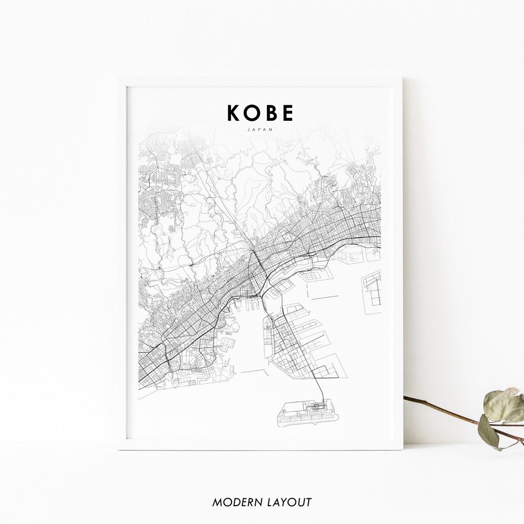 Kobe Japan Map Print, Map Art Poster, 神戸 神戸市 日本 Hyogo Kansai City ...