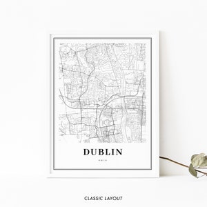 Dublin OH Map Print, Ohio USA Map Art Poster, City Street Road Map ...