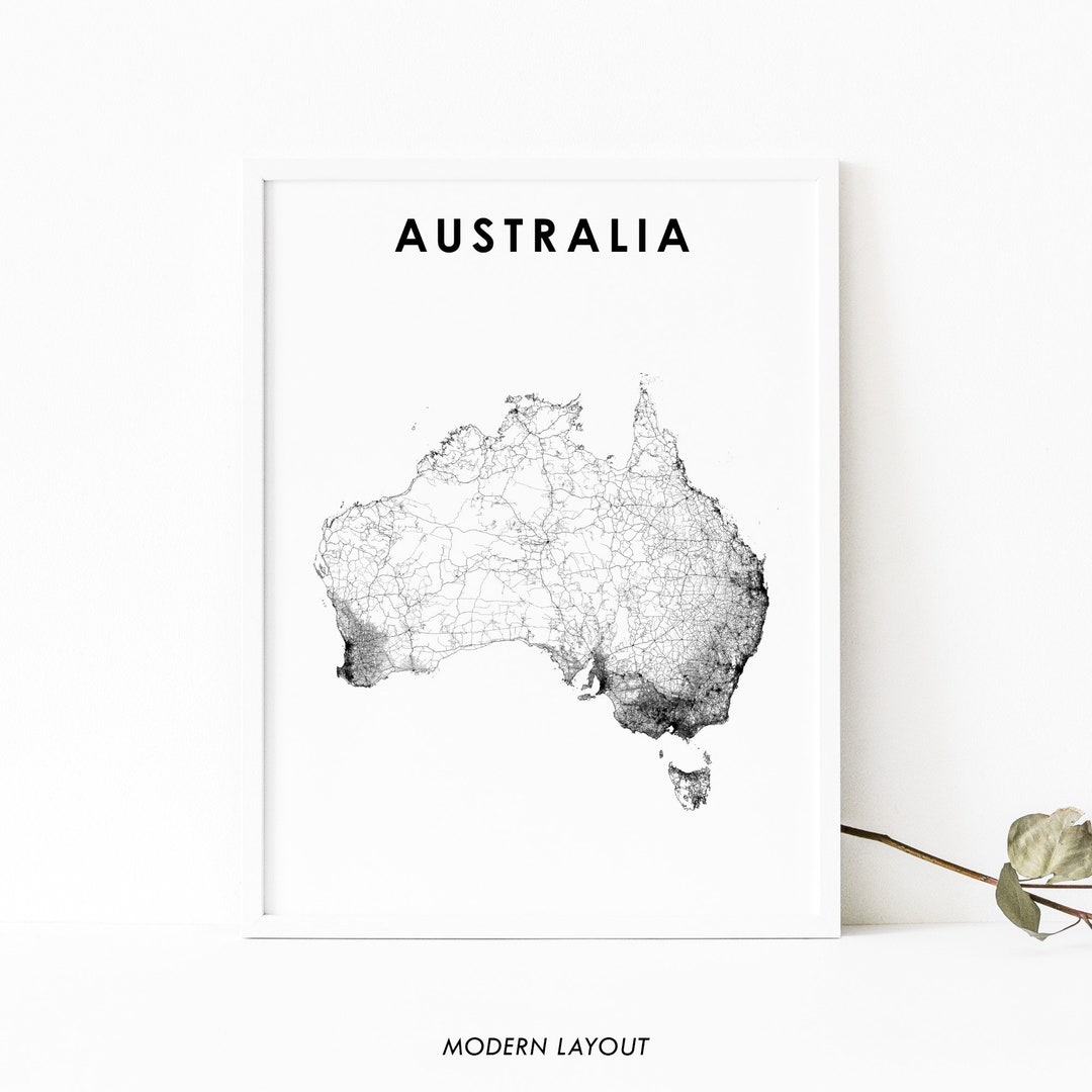 Australia Map Print, Country Road Map Art Poster, Sydney Melbourne ...