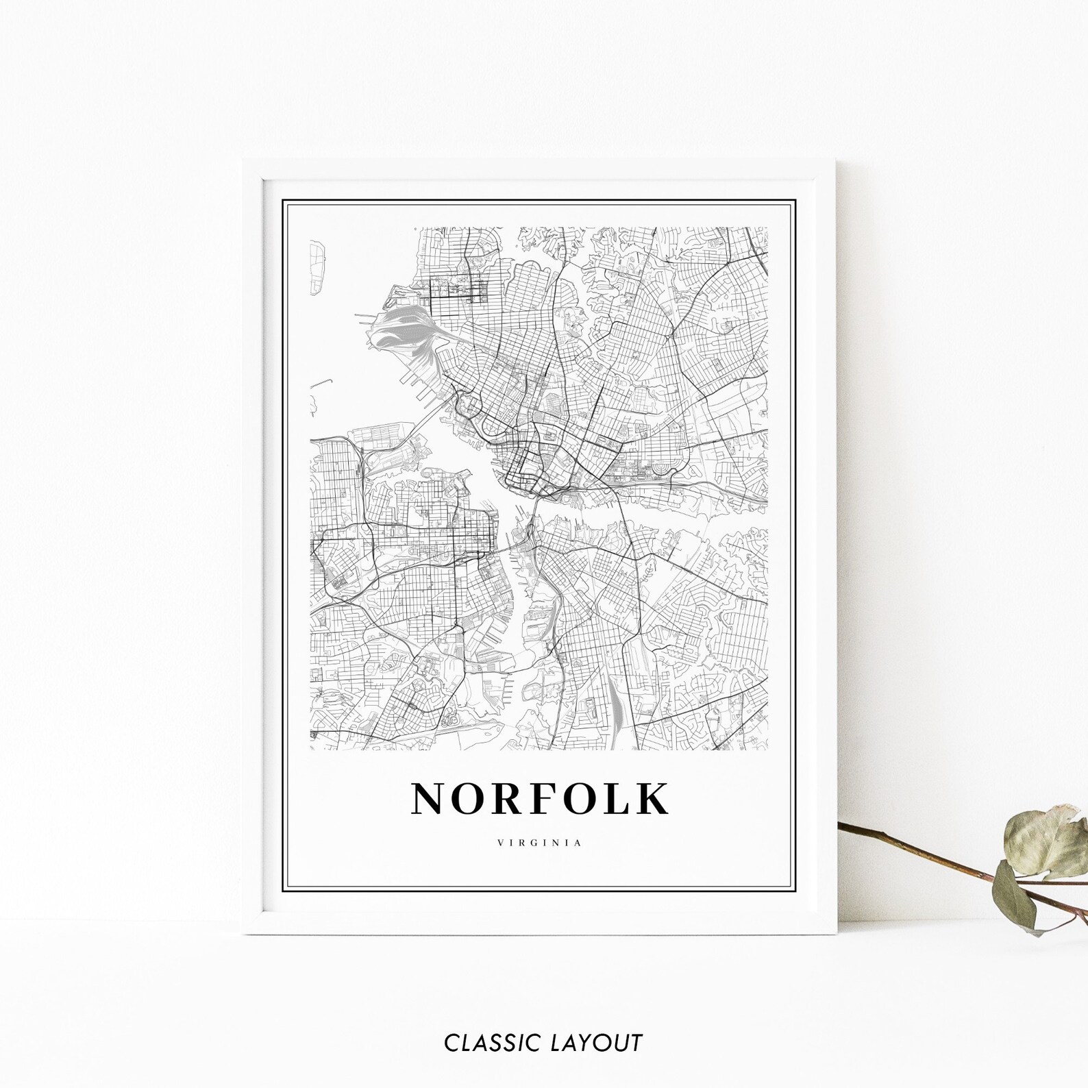Downtown Norfolk VA Map Print Virginia USA Map Art Poster - Etsy
